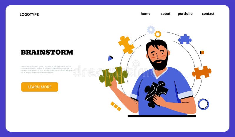 Business Brainstorm Landing Page. Man Thinking and Searching Idea ...