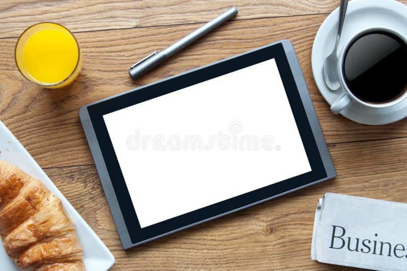 Business breakfast stock image. Image of newspaper, computer - 31964129