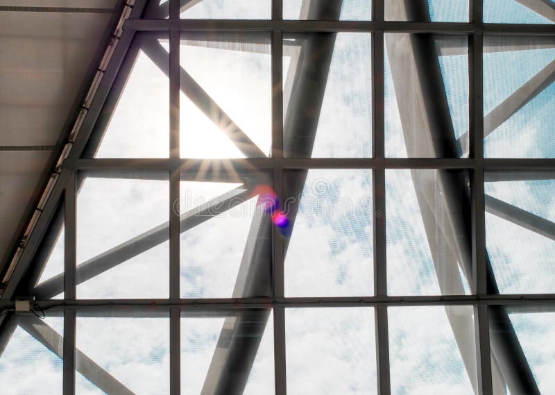 Business Building Interior, Sunburst Over Building Roof,structure ...
