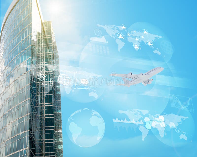 Business Building with World Map Stock Illustration - Illustration of ...