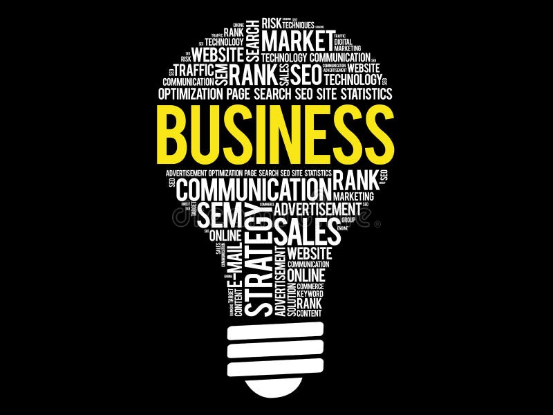 BUSINESS bulb word cloud stock illustration. Illustration of effect ...