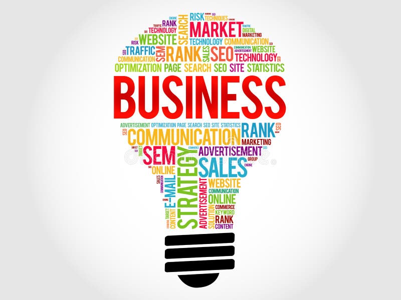 BUSINESS bulb word cloud stock illustration. Illustration of management ...