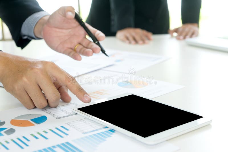 Business Businessman Work on the Table Use Computer and Tablet Stock ...