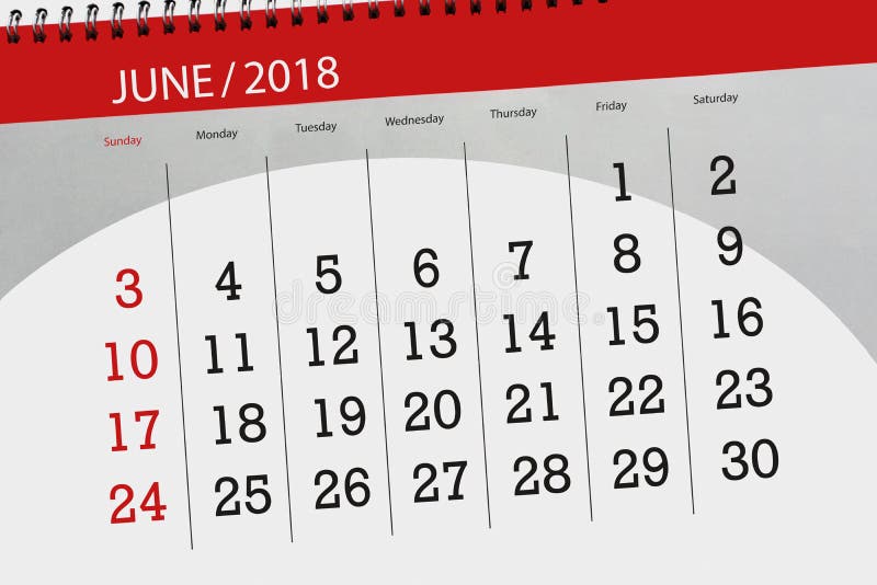 Daily Business Calendar Page 2018 June Stock Photo - Image of ...