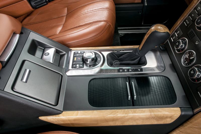 Modern Luxury Car White Interior with Natural Wood Panel. Part of Car ...