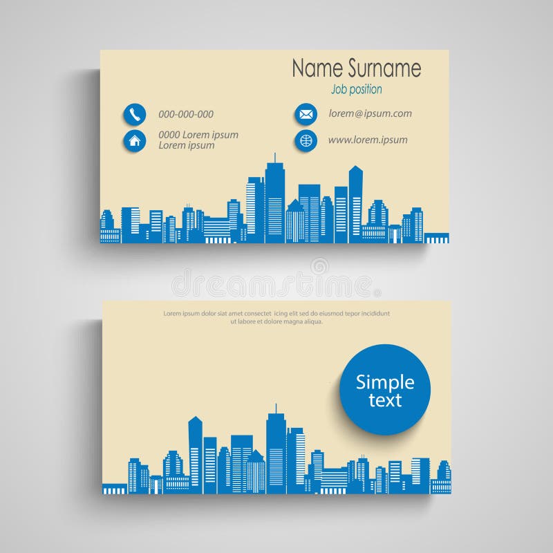 Business Card with City in Blue Design Stock Vector - Illustration of ...