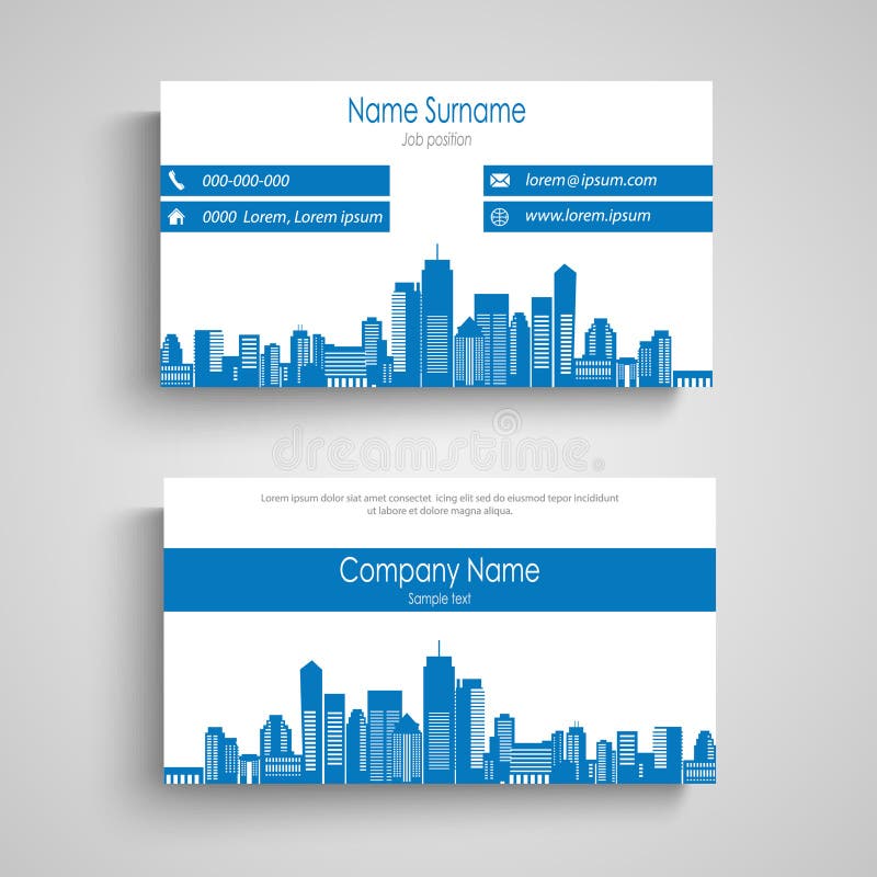 Business Card with City Silhouette in Blue Design Stock Vector ...