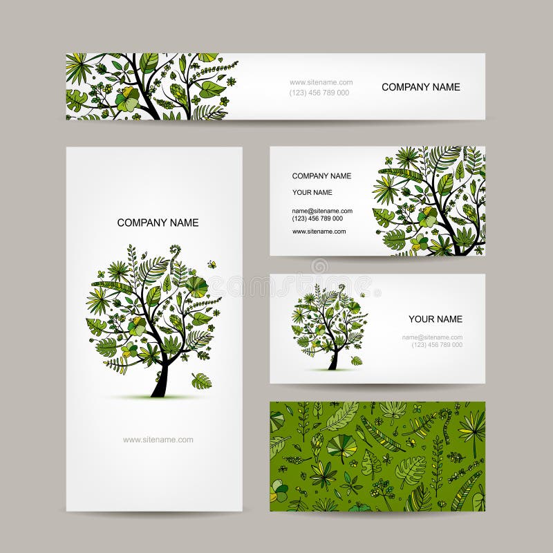 Business Card Collection, Tropical Tree Design Stock Vector ...