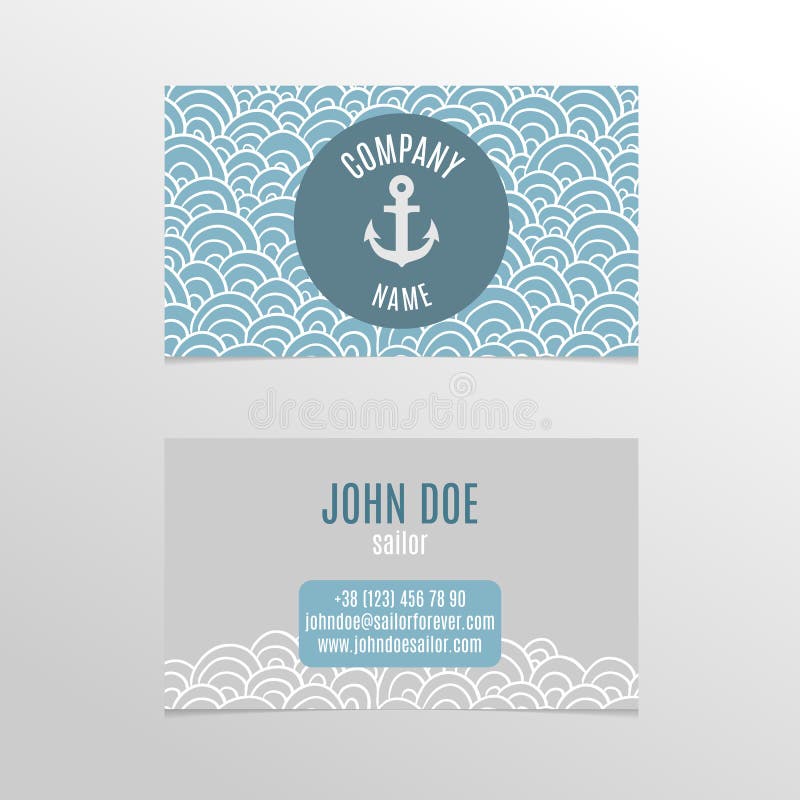 Business Card Design with Doodle Waves and Anchor Stock Vector ...