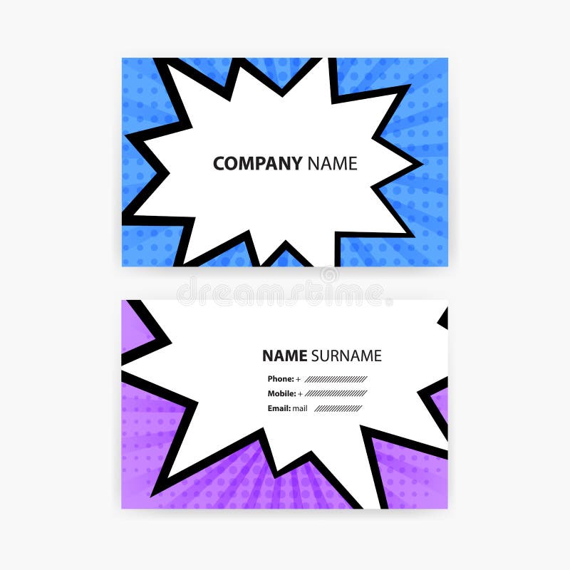 Business Card Set with Comic Style Design Template, Pop-art Style ...