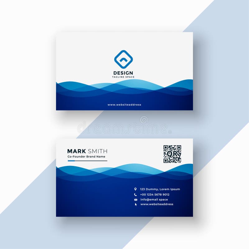 Business Card Template in Blue Wavy Style Stock Vector - Illustration ...