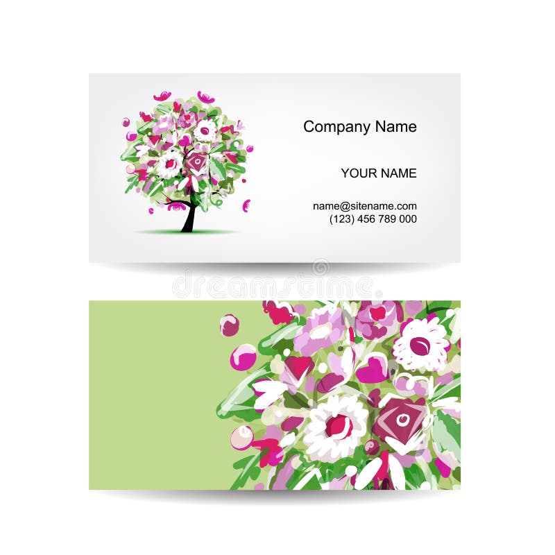 Business Card Template Design. Floral Tree Stock Vector - Illustration ...