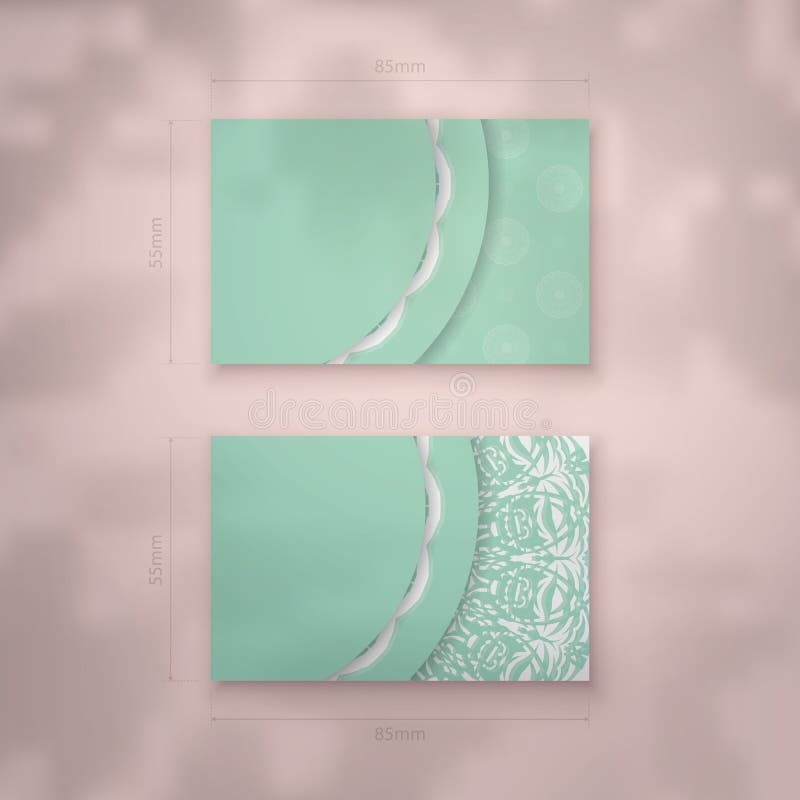 Business Card Template in Mint Color with an Abstract White Pattern for ...