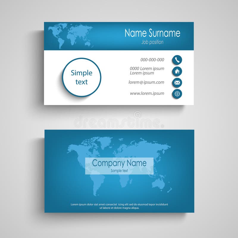 Business Card with World Map in Blue White Design Stock Vector ...