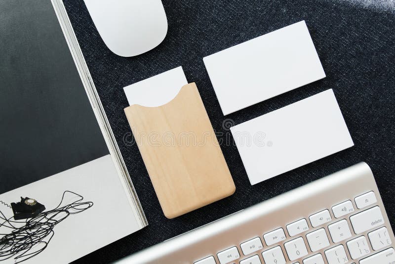 Business Cards and Business Card Holder on the Table Stock Photo ...