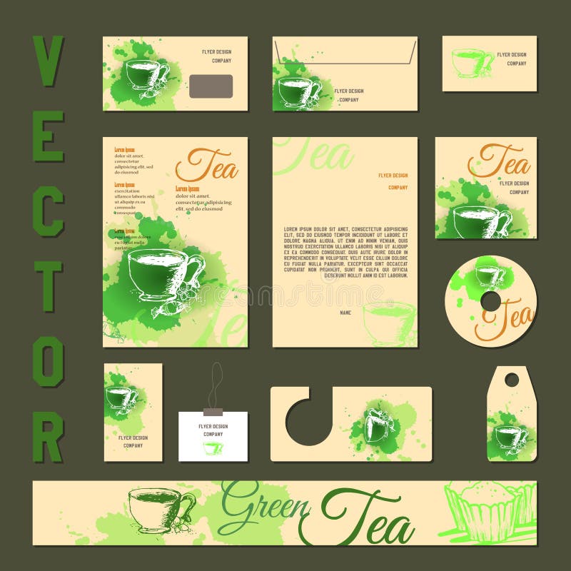 Business Card, Flyer or Brochure with Green Tea Concept Design.Healthy ...