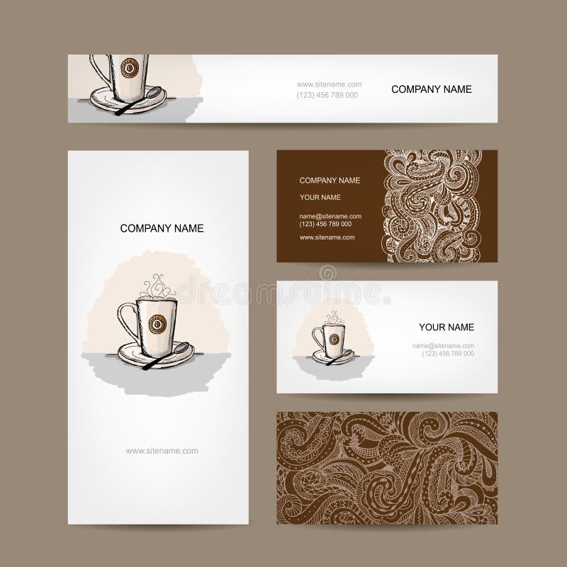 Business Cards Design with Coffee Cup Stock Vector - Illustration of ...