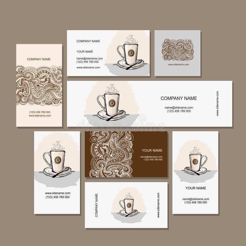 Business Cards Design with Coffee Cup Stock Vector - Illustration of ...