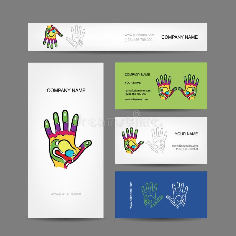 Business Cards Design with Hand, Massage Stock Vector - Illustration of ...