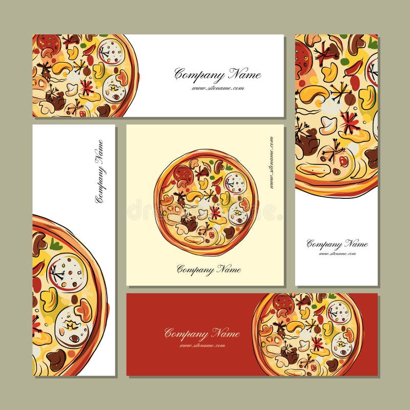 Business Cards Design with Pizza Sketch Stock Vector - Illustration of ...