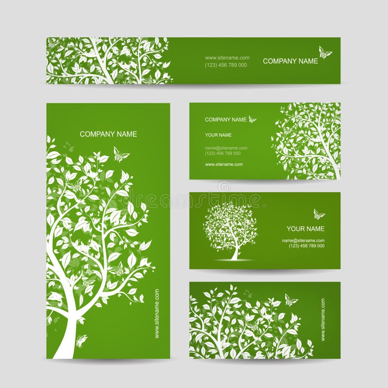 Business Cards Design, Spring Tree with Birds Stock Vector ...