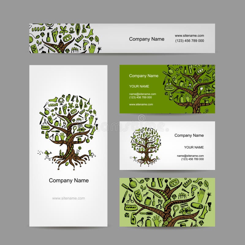 Business Cards Set with Cosmetic Tree Design Stock Vector ...