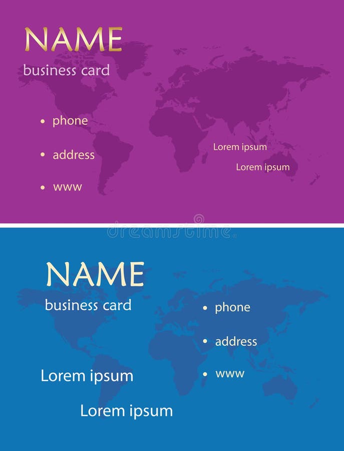 Business Cards with World Map - Vector Purple and Blue Templates Stock ...