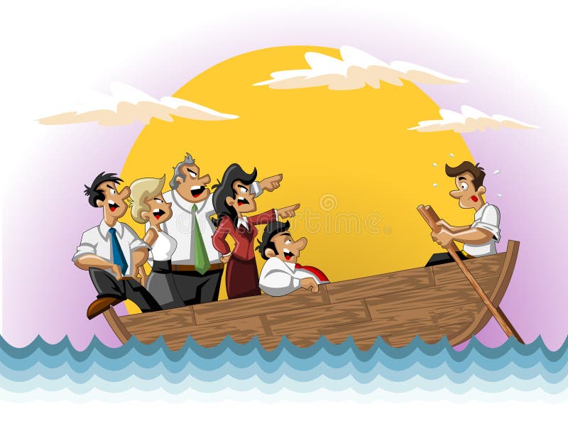 Business Cartoon Team on Boat Stock Vector - Illustration of conceptual ...