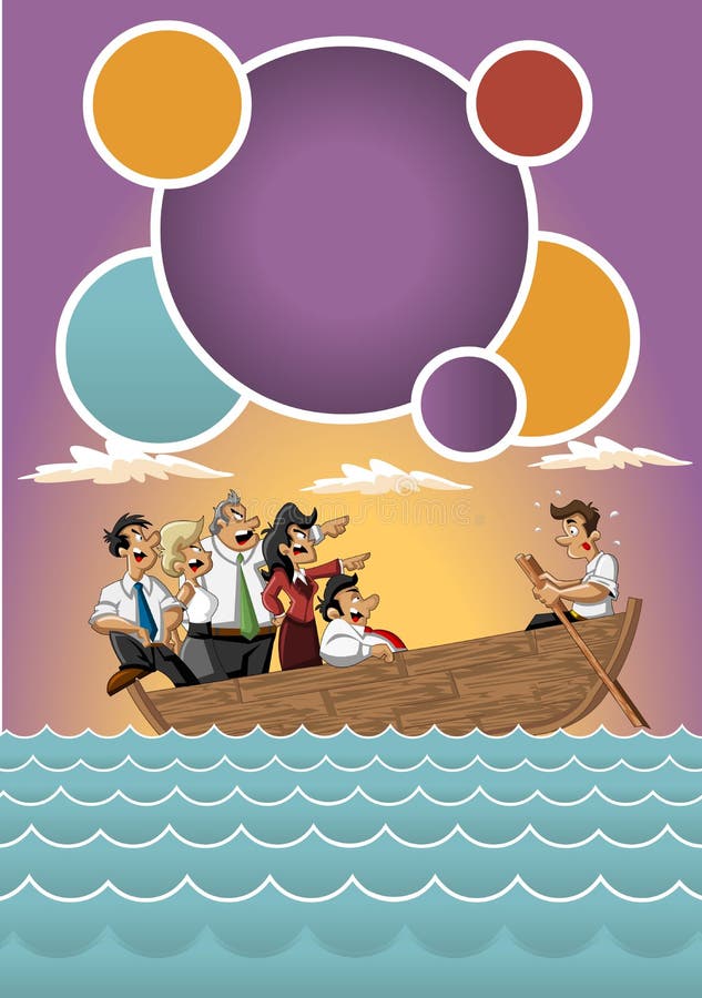 Business Cartoon Team on Boat Stock Vector - Illustration of conceptual ...