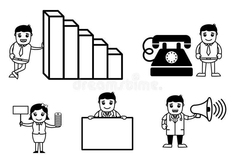Drawing Set of Business and Communication Cartoon Concepts Stock Vector ...