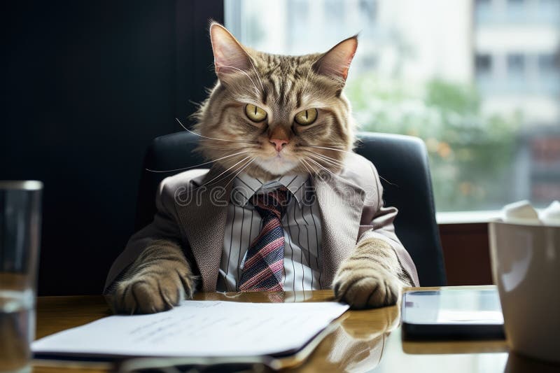 Business Cat in the Office AI Generated Stock Illustration ...
