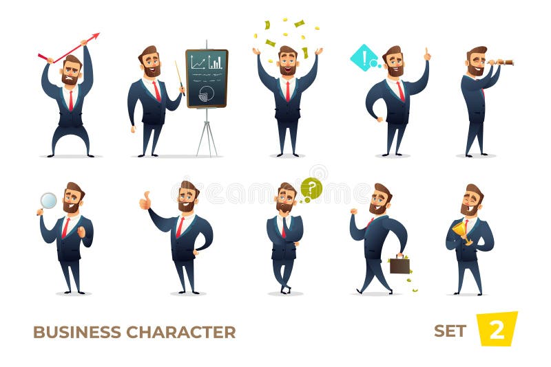 Businessman Collection. Bearded Charming Business Men in Different ...