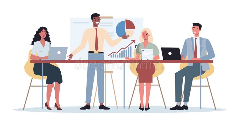 Business Character Making Presentation in Front of Group of Co-worker ...