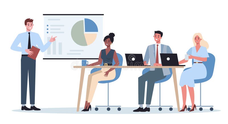 Business Character Making Presentation in Front of Group of Co-worker ...