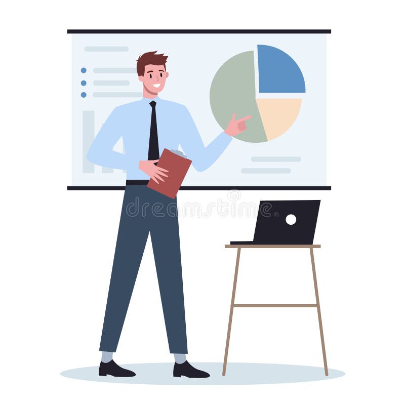 Business Character Making Presentation in Front of Group of Co-worker ...