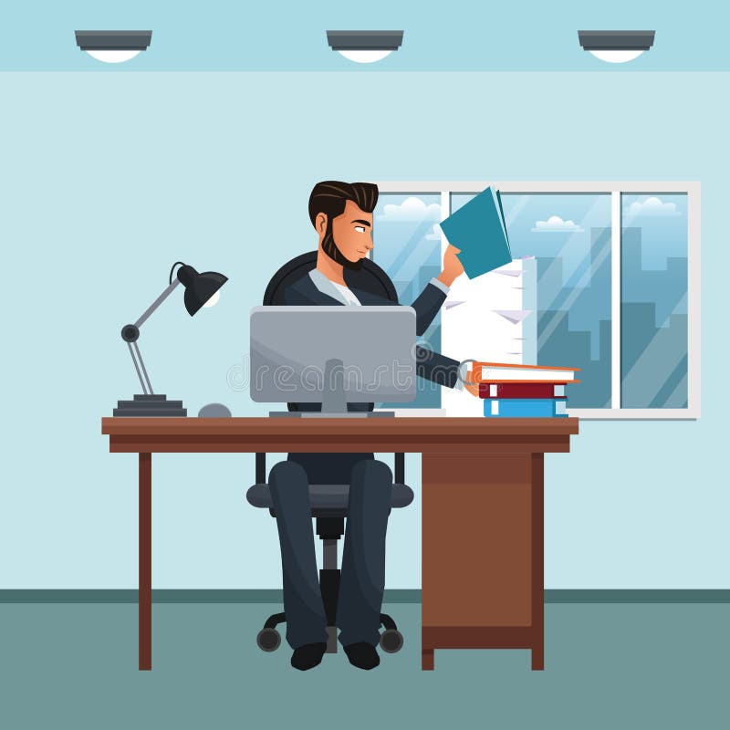 Business Character in Office Scenario Stock Vector - Illustration of ...