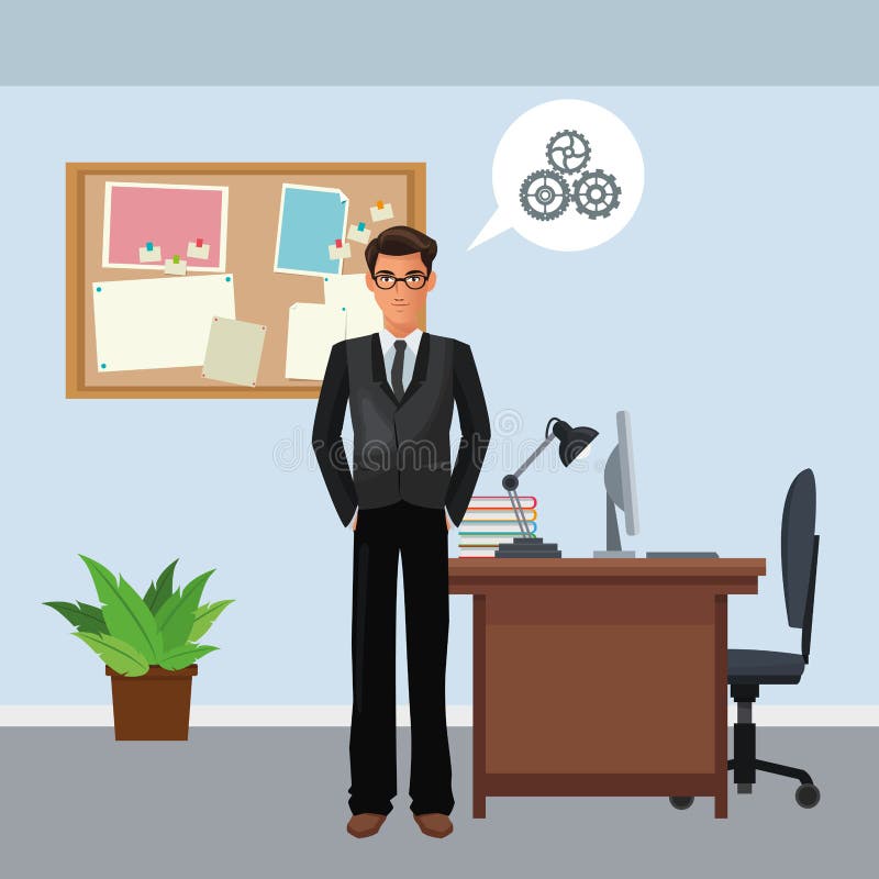Business Character in Office Scenario Stock Vector - Illustration of ...