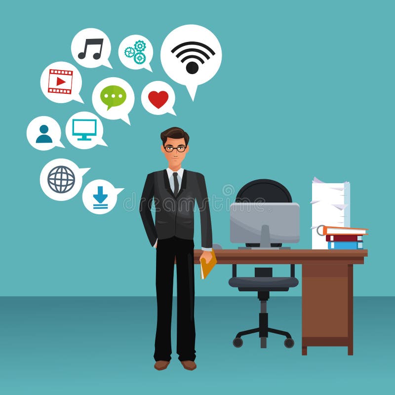 Business Character in Office Scenario Stock Vector - Illustration of ...