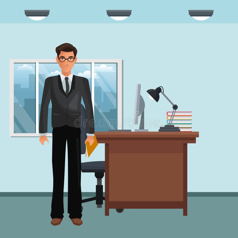 Business Character in Office Scenario Stock Vector - Illustration of ...