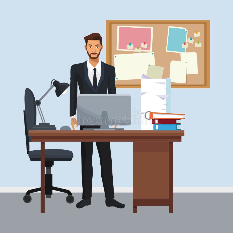Business Character in Office Scenario Stock Vector - Illustration of ...