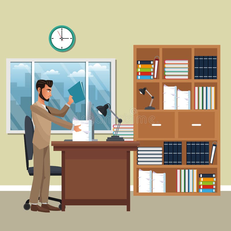 Business Character in Office Scenario Stock Vector - Illustration of ...