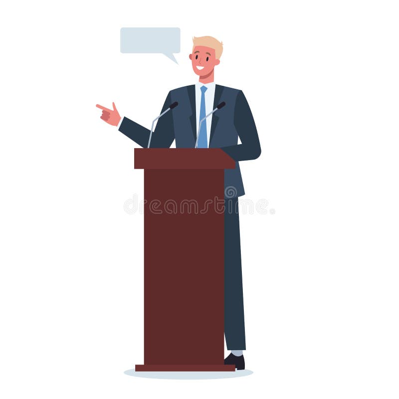 Business Character Standing Behind a Lectern. Office Worker Perform ...