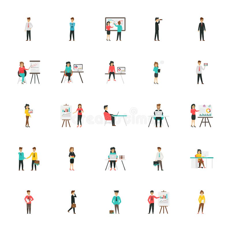 Business Characters Flat Icons Set Stock Illustration - Illustration of ...
