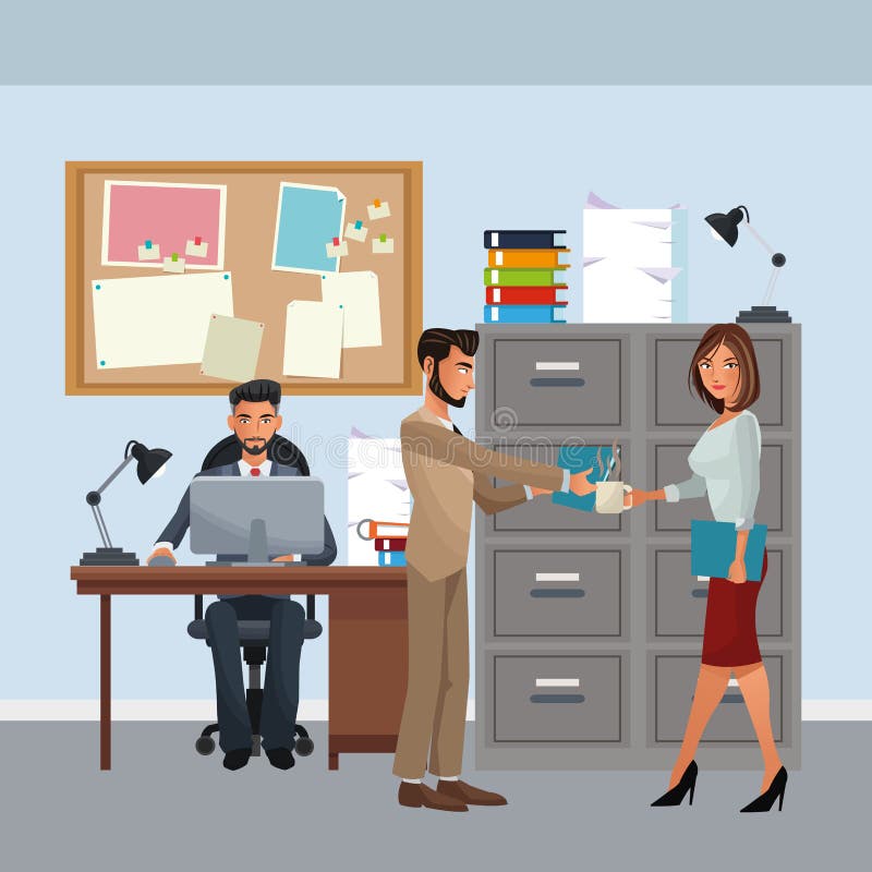 Business Characters in Office Scene Stock Vector - Illustration of ...