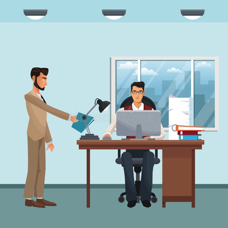 Business Characters in Office Scene Stock Vector - Illustration of ...