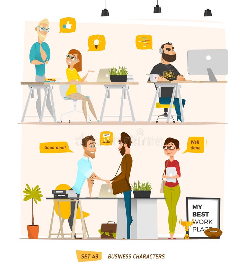 Business Characters Drink Coffee in Modern Office. Modern Office Scene ...