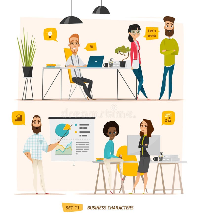 Business Characters Drink Coffee in Modern Office. Modern Office Scene ...