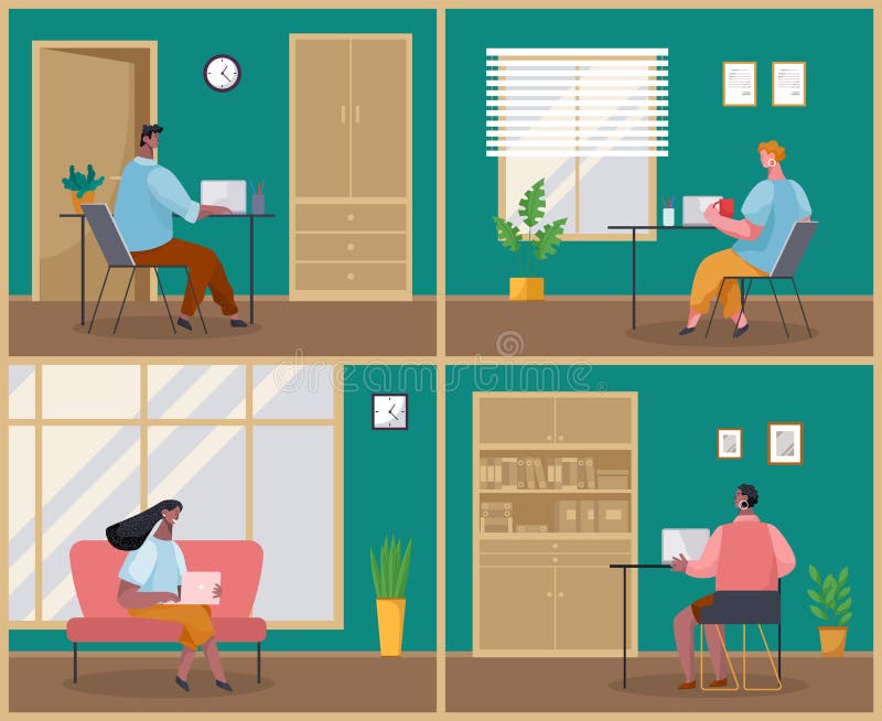 Business Characters Working in Office Workplace Flat Design. Co Working ... Business Characters Working in Office Workplace Flat Design. Co Working ...