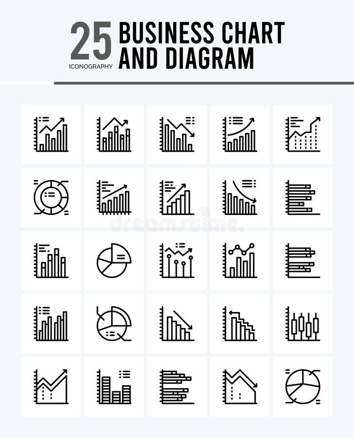 25 Business Chart and Diagram Outline Icons Pack Vector Illustration ...