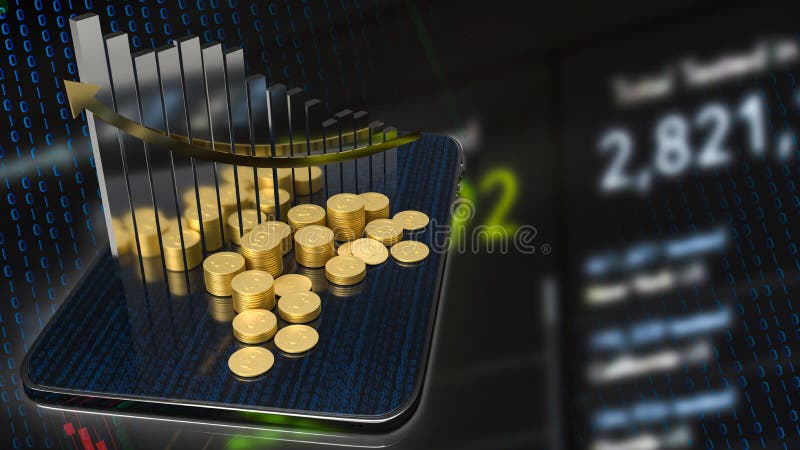 The Business Chart and Gold Coins on Tablet 3d Rendering Stock ...